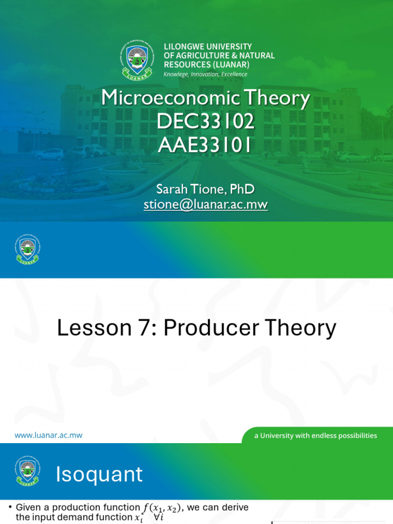 Intermediate Microeconomic Theory Lesson 7 | PDF | Production Function | Economics
