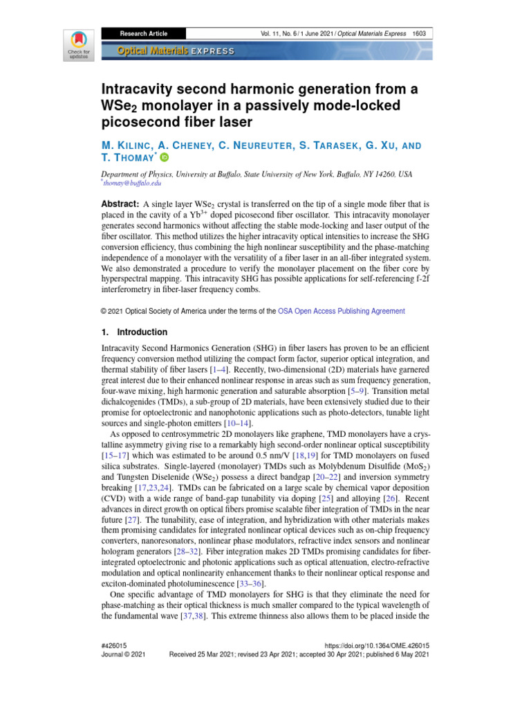Intracavity Second Harmonic Generation From A WSe2 Monolayer in A Passively Mode-Locked ...