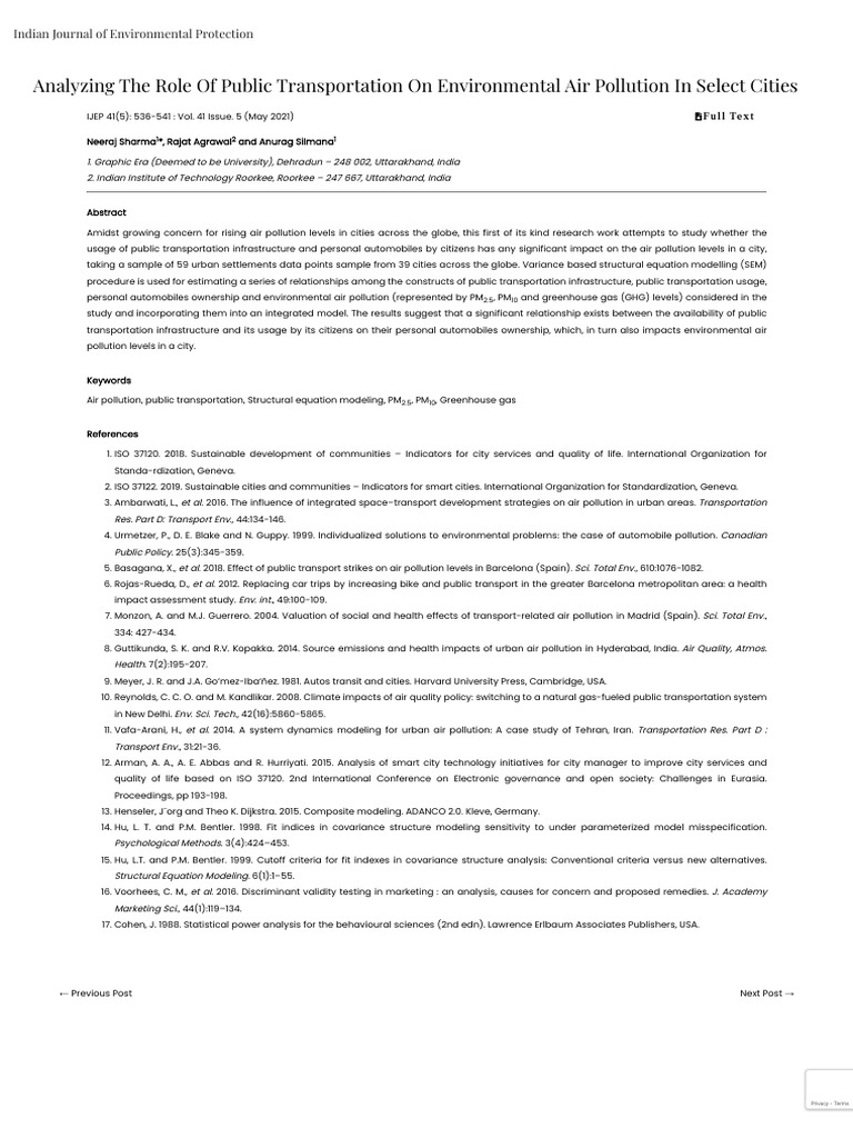 Analyzing The Role of Public Transportation On Environmental Air ...