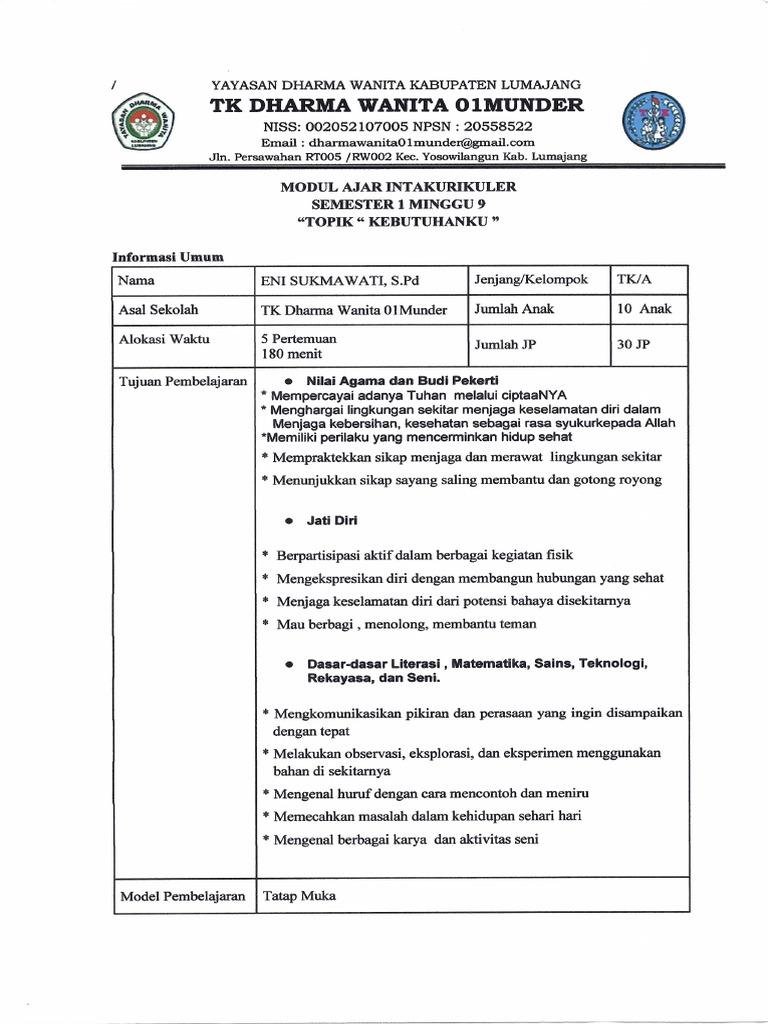 Modul Ajar + Asesmen Ceklis Eny | PDF