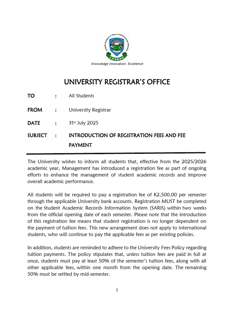 Students Introduction of The Registration Fees | PDF