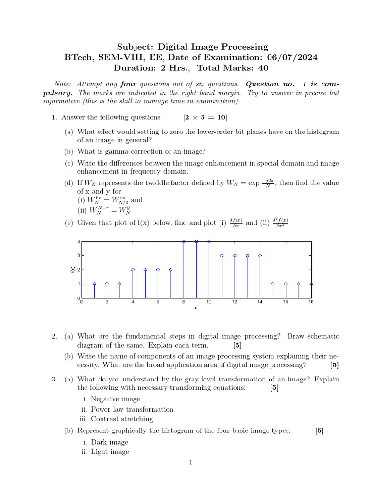 Digital Image Processing BTech EE Mid SEM EXAM VIII SEM July 2024 | PDF | Contrast (Vision ...