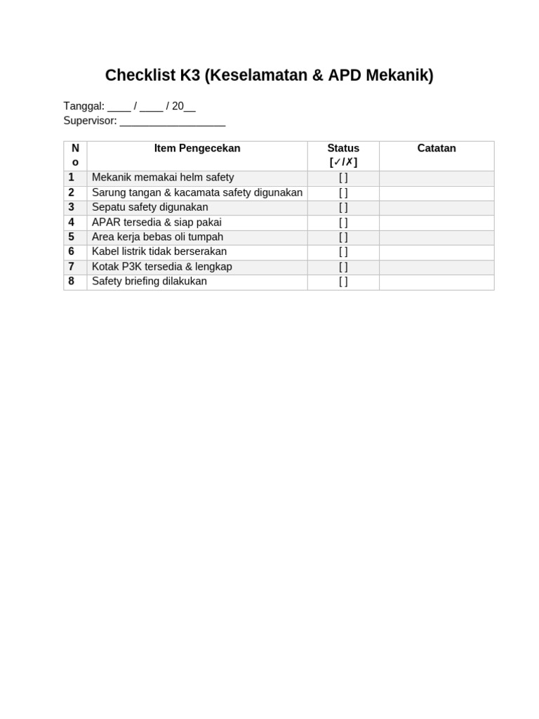 Checklist K3 | PDF