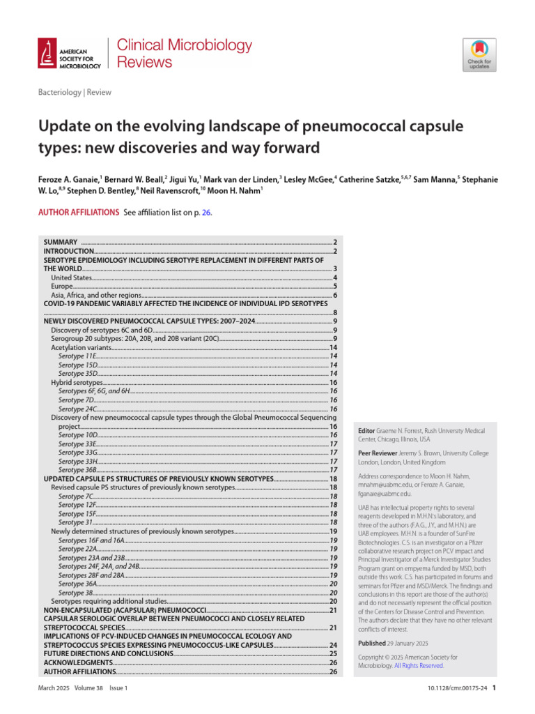 Ganaie Et Al 2025 Update On The Evolving Landscape of Pneumococcal ...