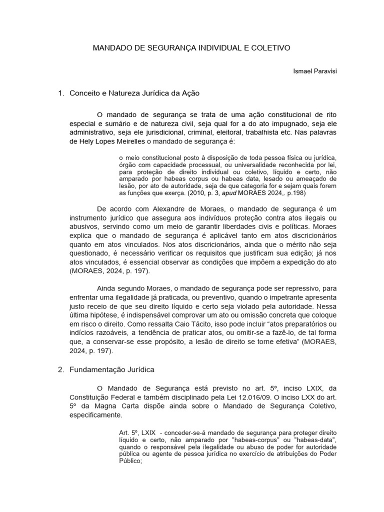 Mandado de Segurança: Conceitos e Tipos | PDF | Mandamus | Habeas corpus