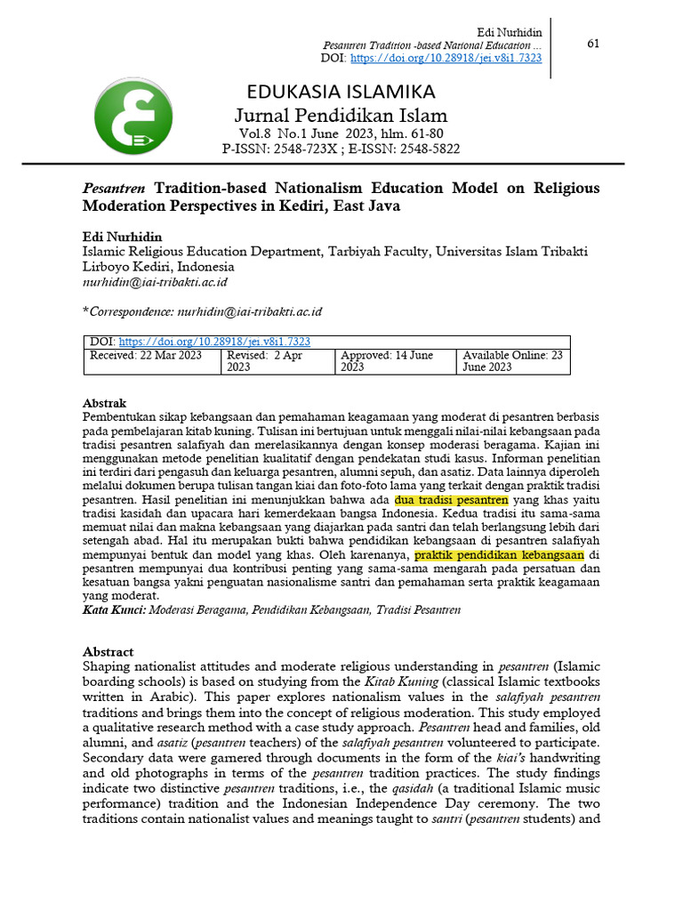 Pesantren Tradition-Based Nationalism Education Model On Religious ...