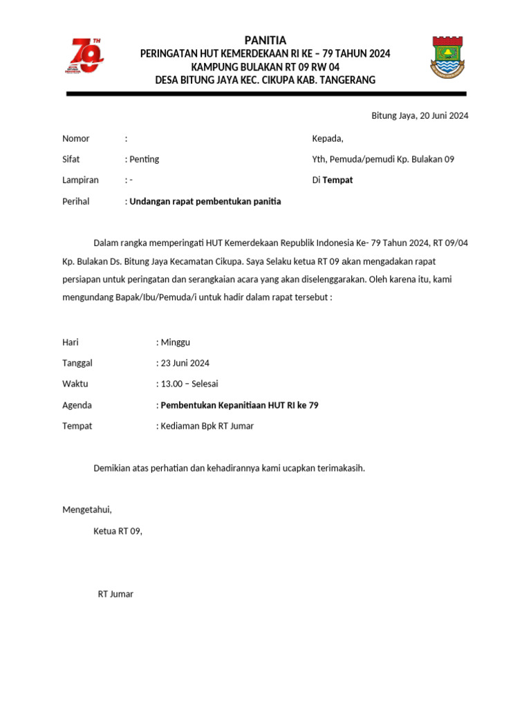 Surat Undangan Agustusan | PDF