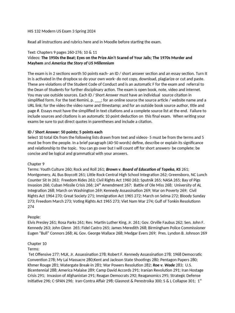 HIS 132 Modern US Exam Guidelines | PDF | George H. W. Bush