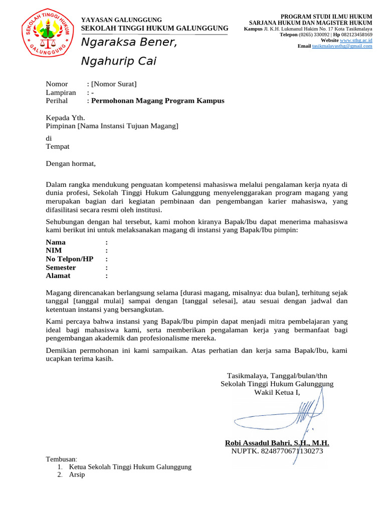 Permohonan Magang Mahasiswa Hukum | PDF