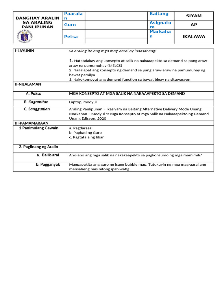 Mga Konsepto at Salik Na Nakakaapekto Sa Demand | PDF