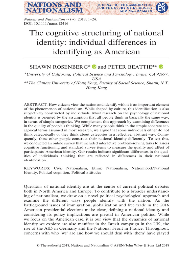 The Cognitive Structuring of National Identity Individual Differences ...