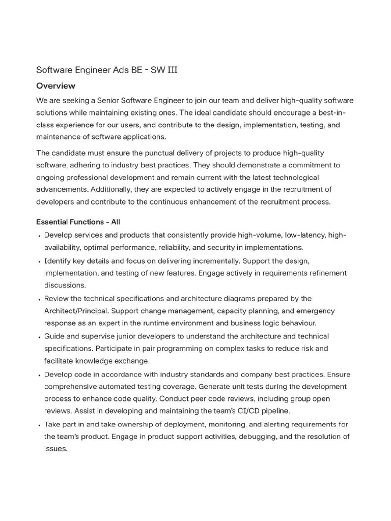 Software Engineer Ads BE - SW III | PDF