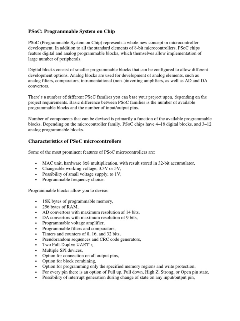 Psoc: Programmable System On Chip | PDF | Microcontroller | Digital ...