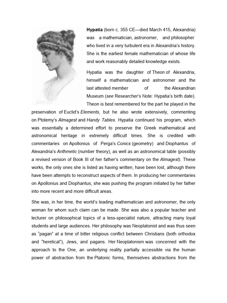 Hypatia: Life and Legacy (c. 355-415 CE) | PDF