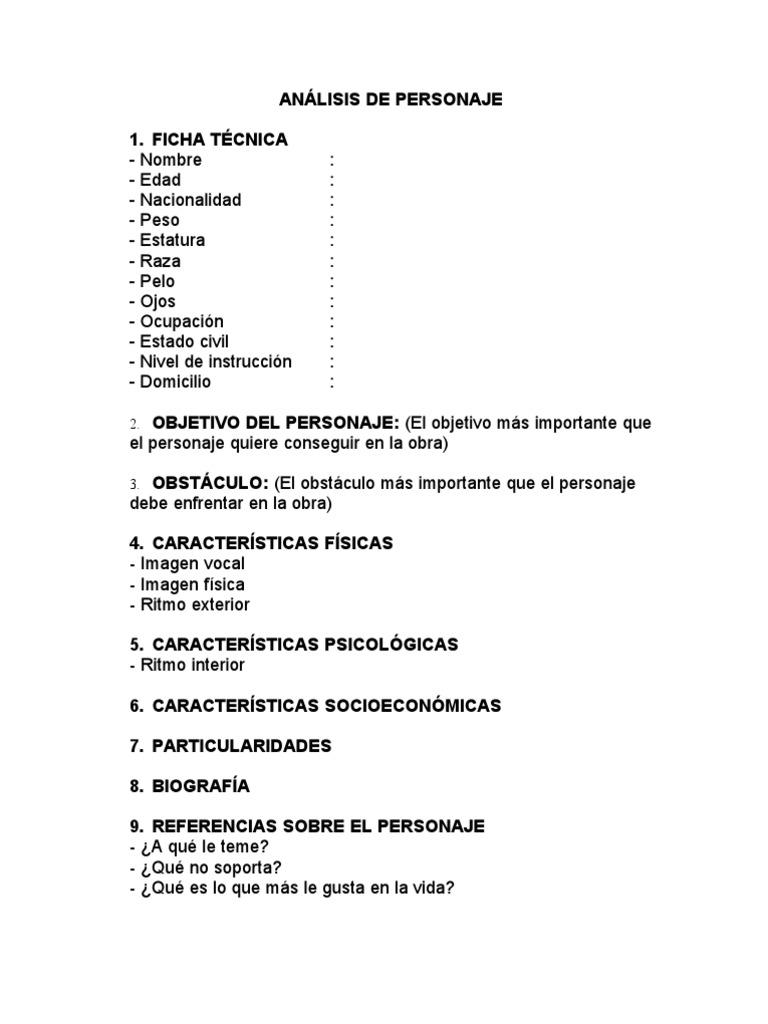 Análisis de Personaje - actuación y dirección de actore | PDF