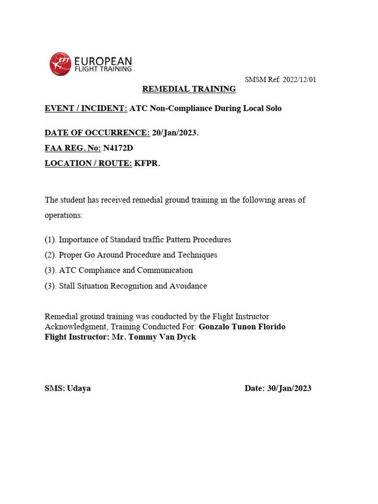 EFT Remedial Training Form | PDF