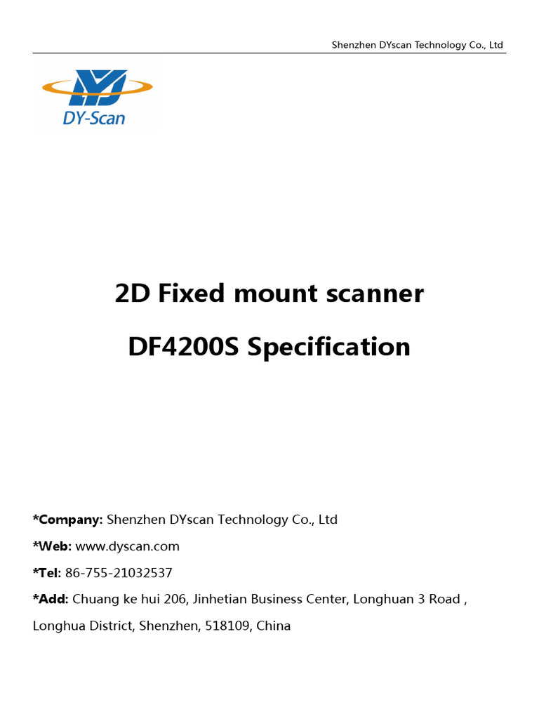 DF4200S 2D Fixed Mount Scanner Specs | PDF | Barcode | Image Scanner