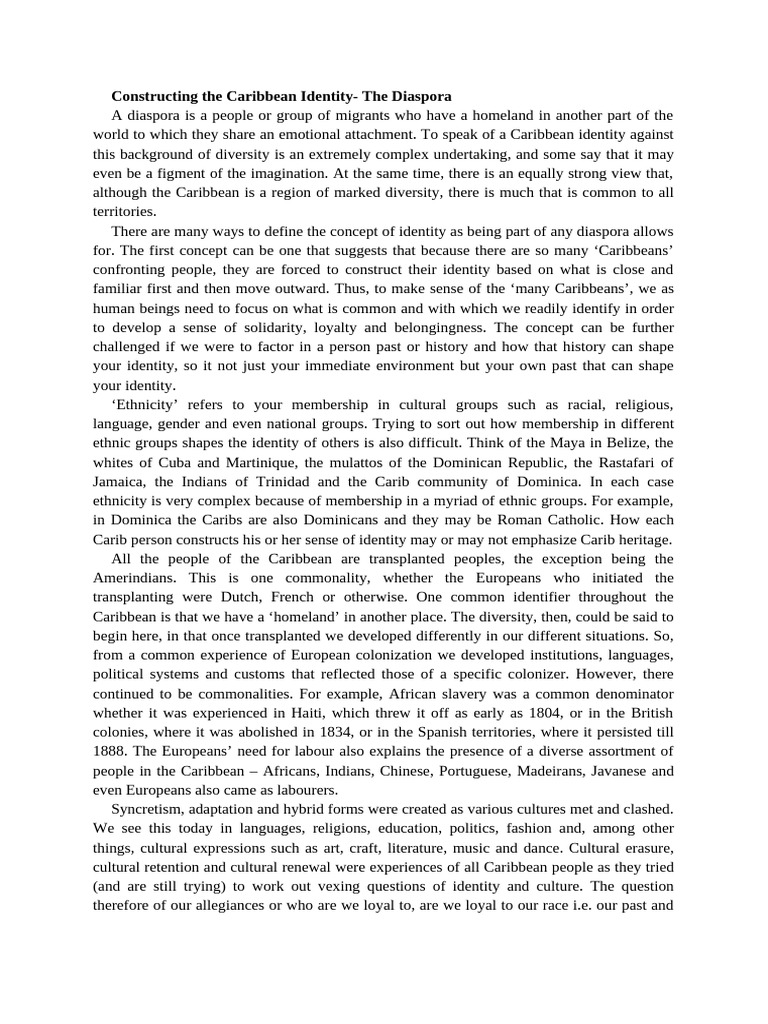 Caribbean Identity and Diaspora Dynamics | PDF | Caribbean | Identity ...