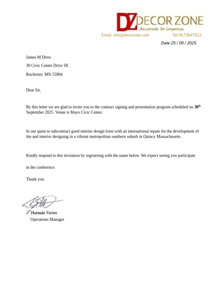 Invitation to Interior Design Contract Signing | PDF