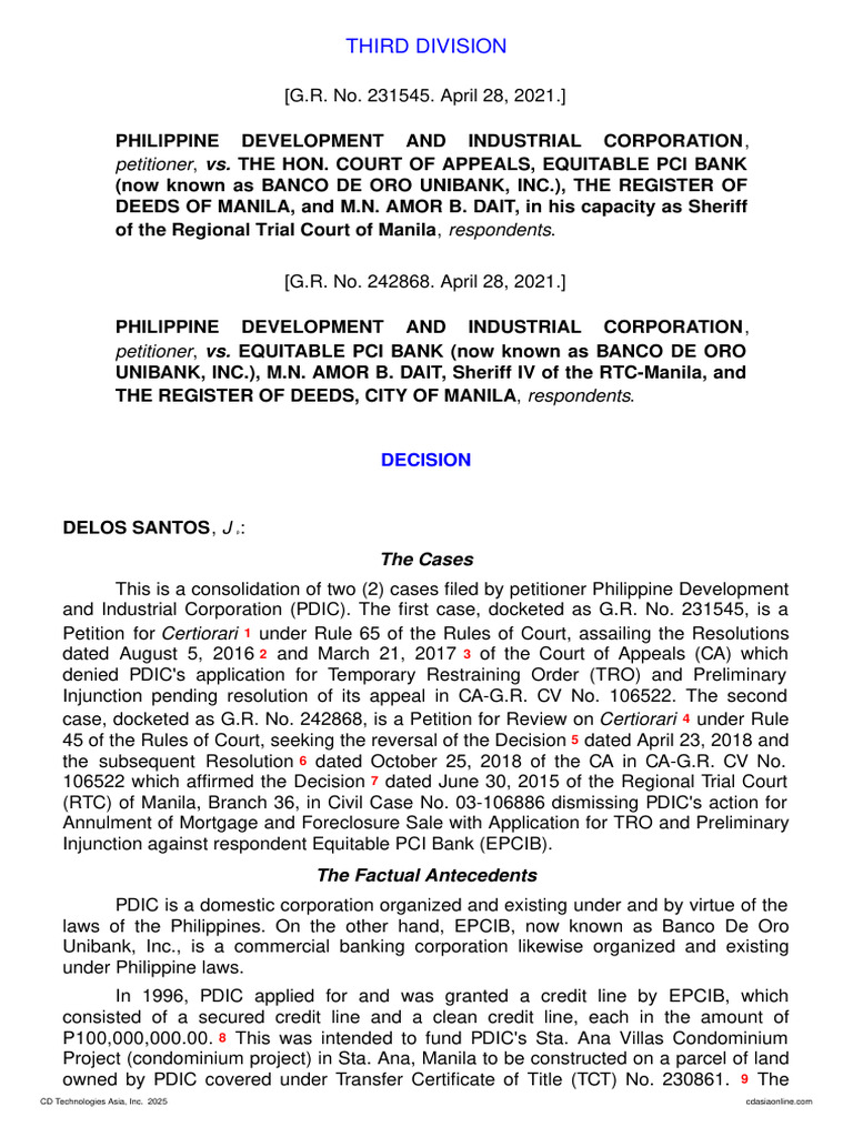 Philippine Development and Industrial Corp. v. Court of Appeals | PDF | Mortgage Law | Foreclosure