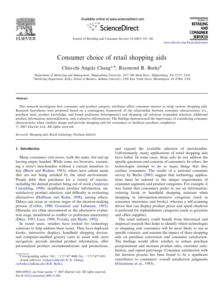Consumer Choice of Retail Shopping Aids | PDF | Retail | Brand