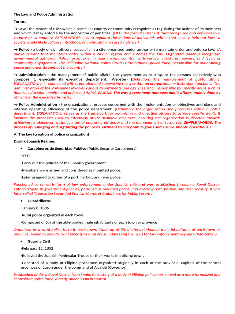 The Law and Police Administration-Notes | PDF | Police | Crime & Violence