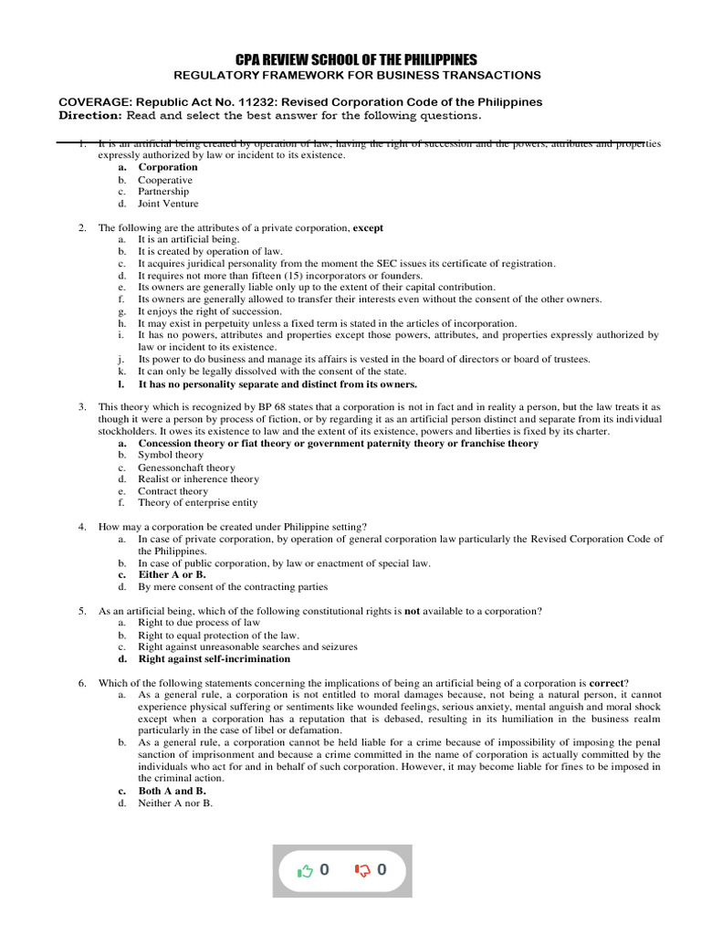 RFBT 8711 Revised Corporation Code of The Philippines | PDF | Preferred Stock | Dividend