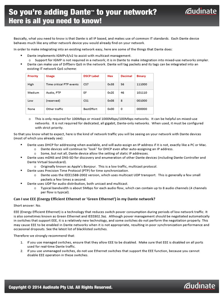 Adding Dante To Your Network Audinate | PDF | Computer Engineering ...