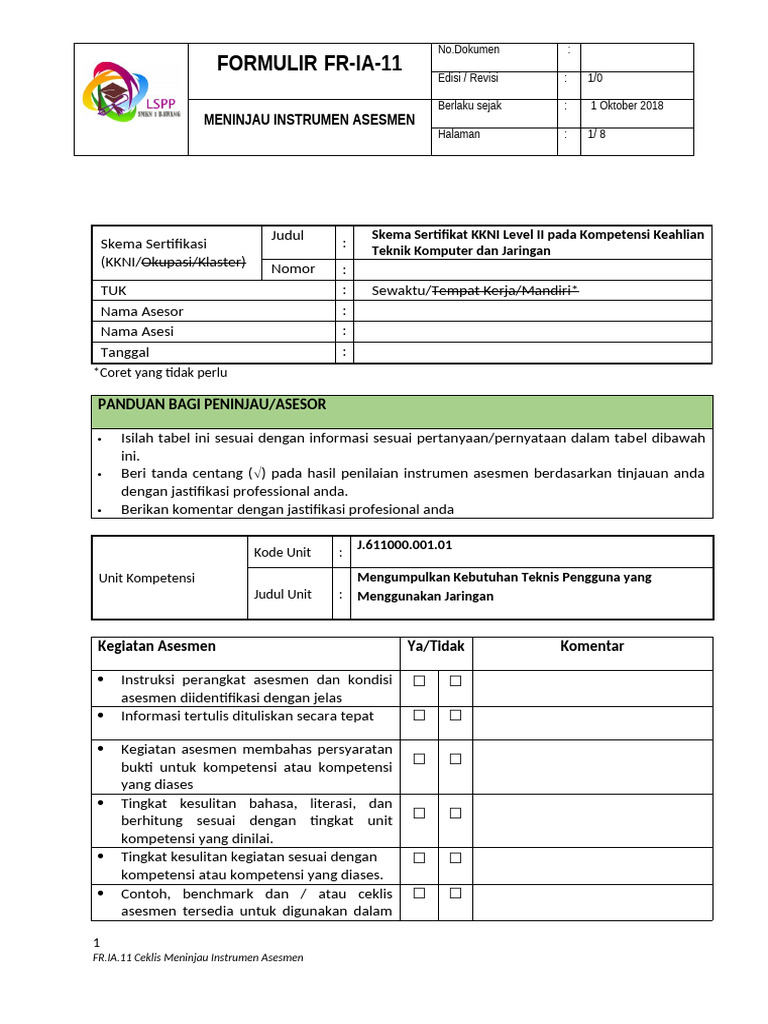 FR - Ia.11 Ceklis Meninjau Instrumen Asesmen | PDF