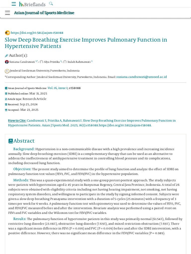 B. Slow Deep Breathing Exercise Improves Pulmonary Function in ...