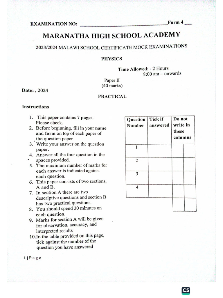 2024 Maranatha Physics Mock Paper II | PDF