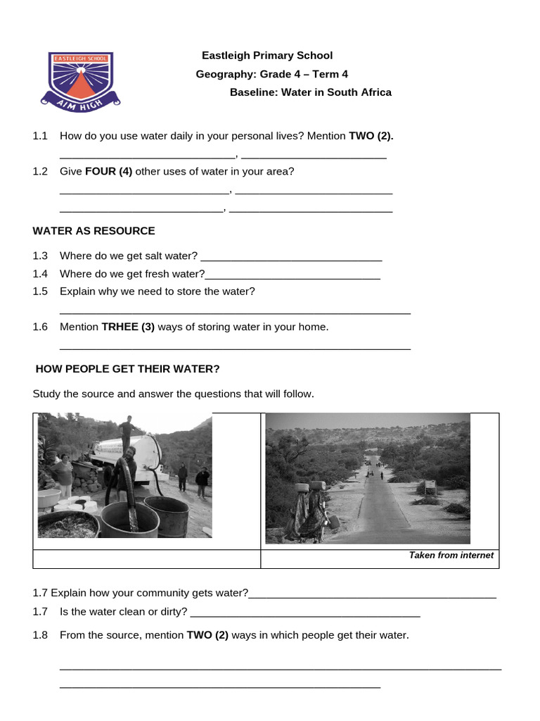 Grade 4 Geography: Water in South Africa | PDF