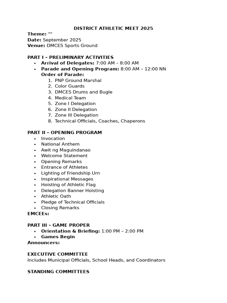 District Athletic Meet 2025 Program Format Sample | PDF