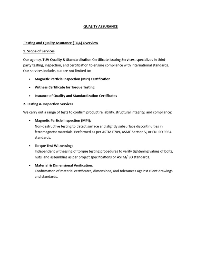 Quality Assurance Testing Services | PDF