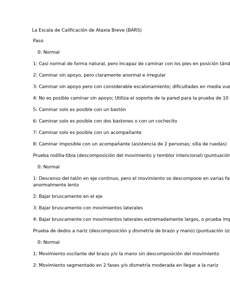 Escala BARS de Ataxia Breve | PDF | Enfermedades y trastornos ...