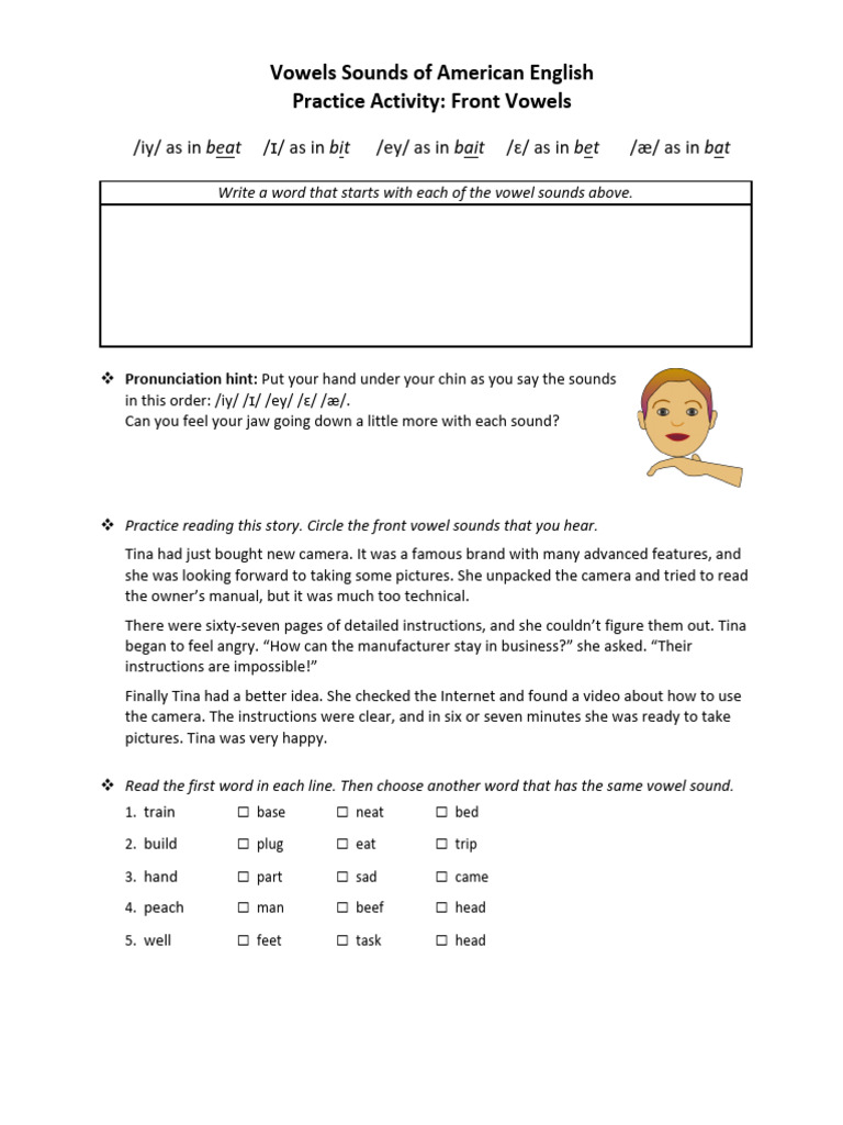 Front Vowel Sounds Practice Activity | PDF