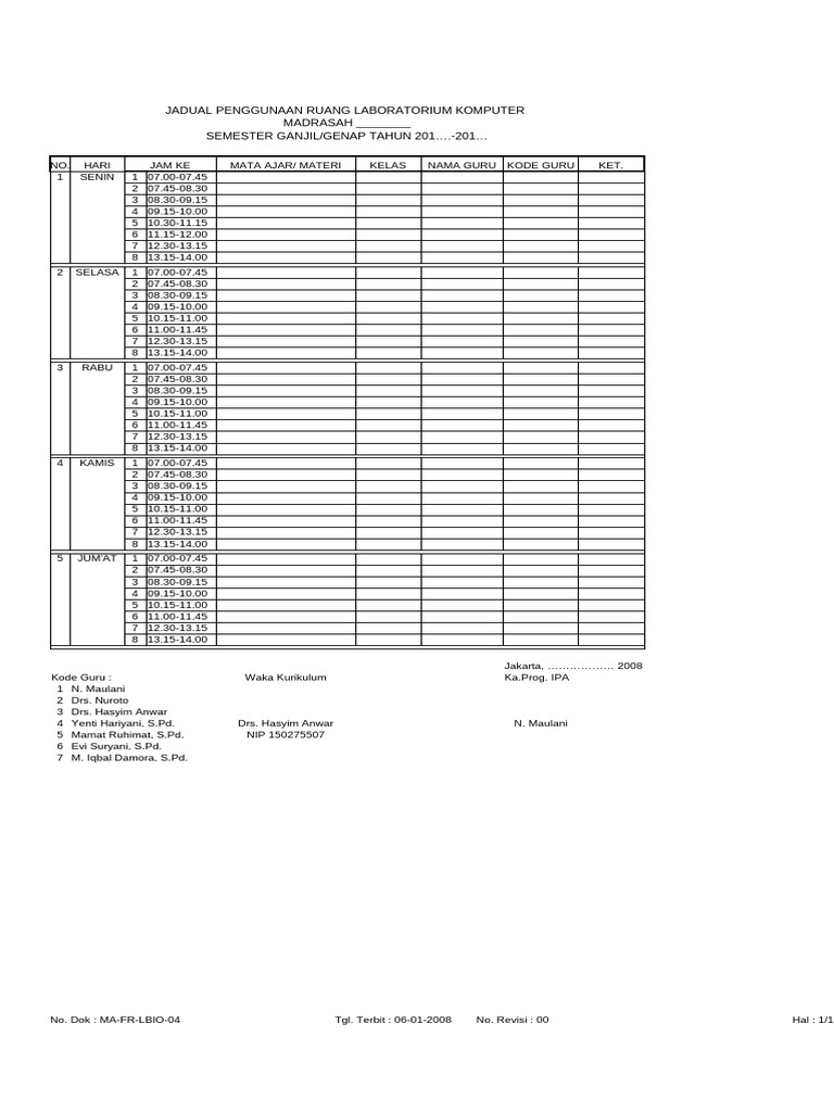 Jadwal Penggunaan Ruang Lab | PDF