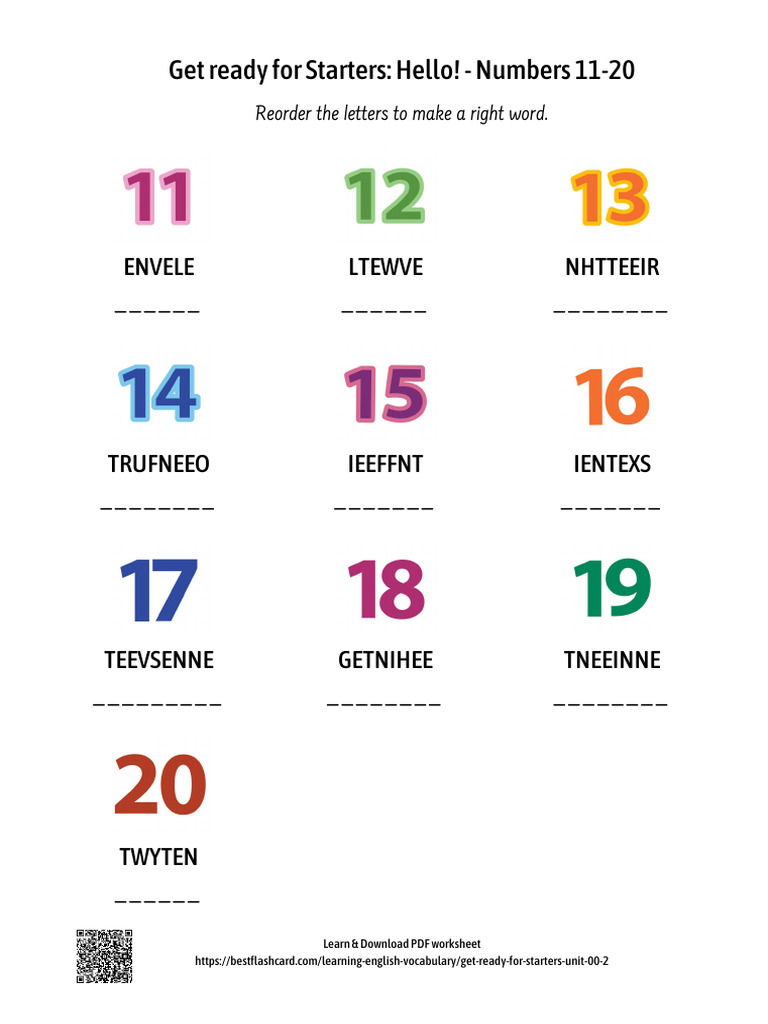 Get Ready For Starters: Hello! - Numbers 11-20: Envele - Ltewve ...