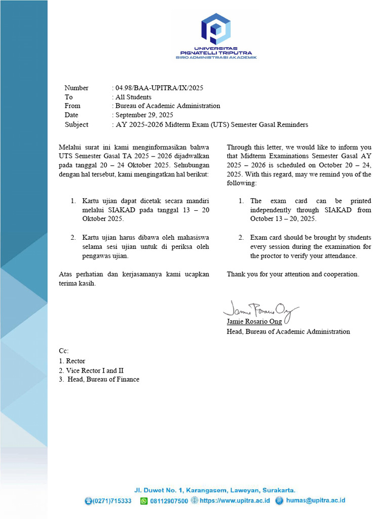 Midterm Exam Reminders AY 2025-2026 | PDF