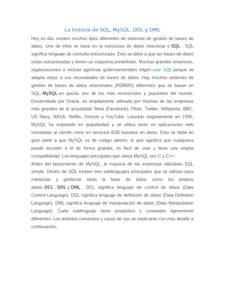 Comparacion Entre Cada Comando de SQL | PDF | SQL | Mi sql