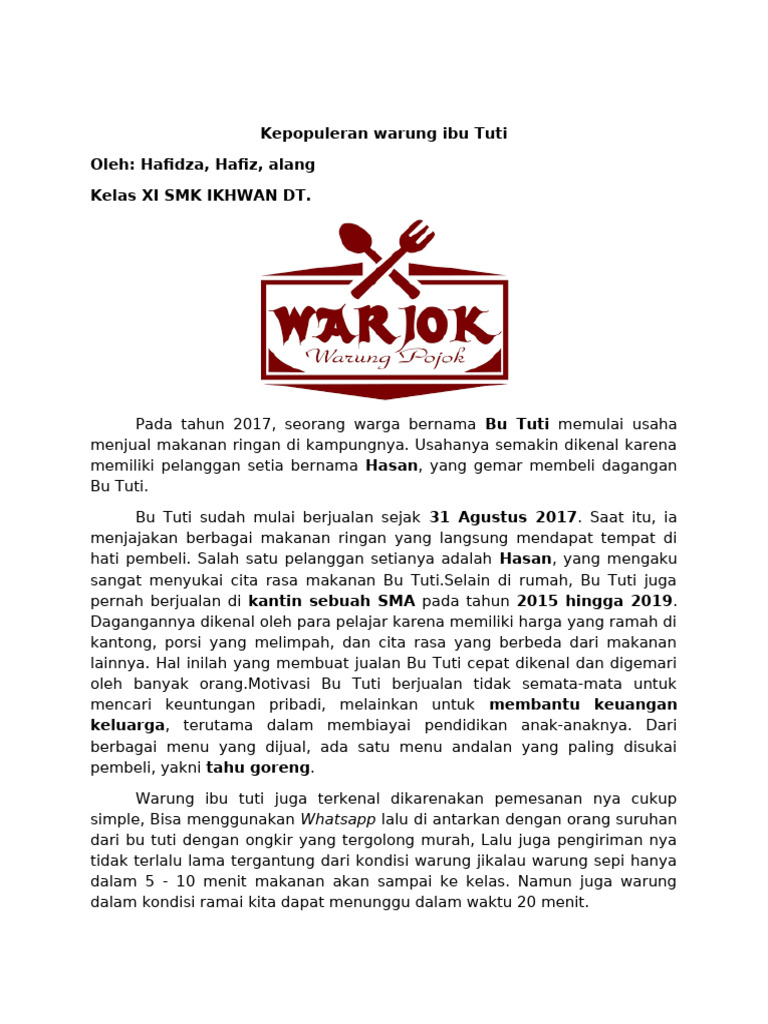 Kepopuleran Warung Ibu Tuti | PDF