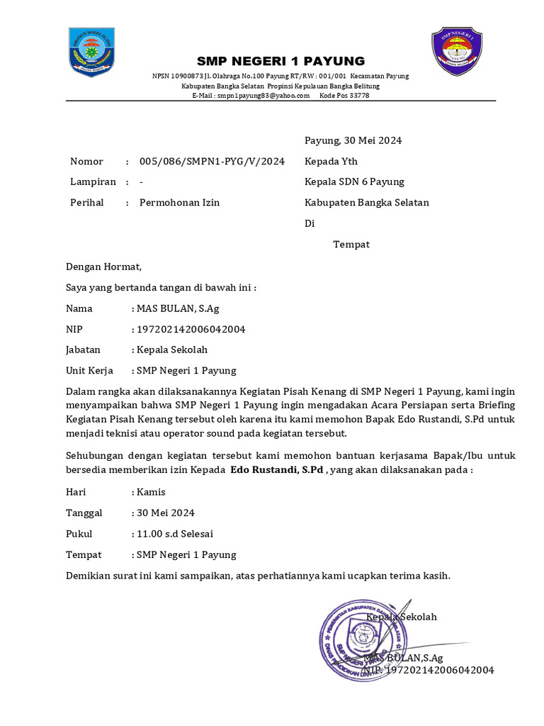 Surat Permohonan Izin Briefing Kegiatan Edo Rustandi | PDF