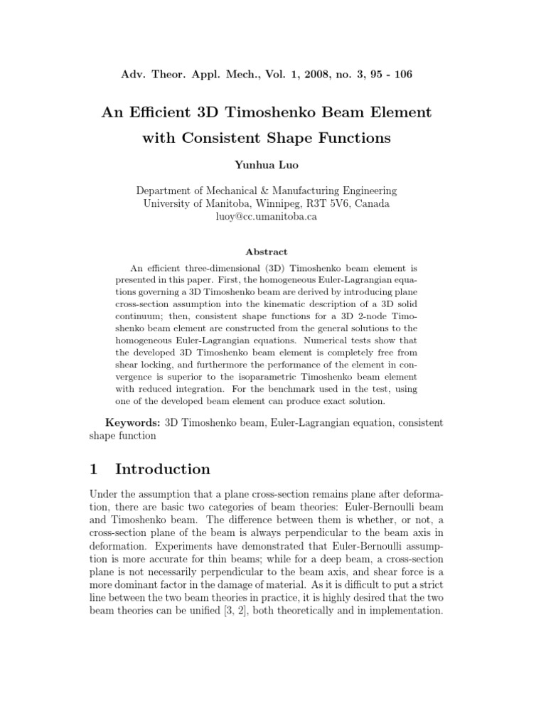3D Timoshenko Beam | PDF | Deformation (Mechanics) | Beam (Structure)