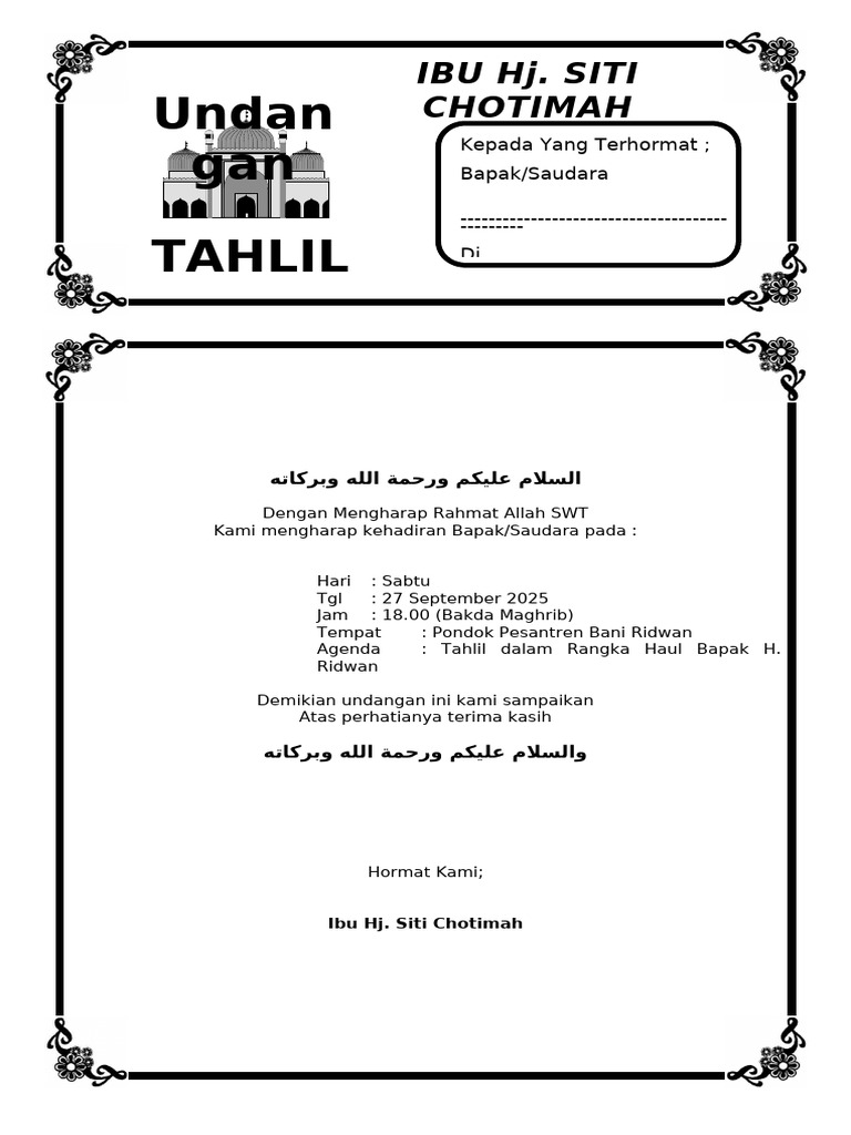 Undangan Tahlil Haul Bapak H. Ridwan | PDF