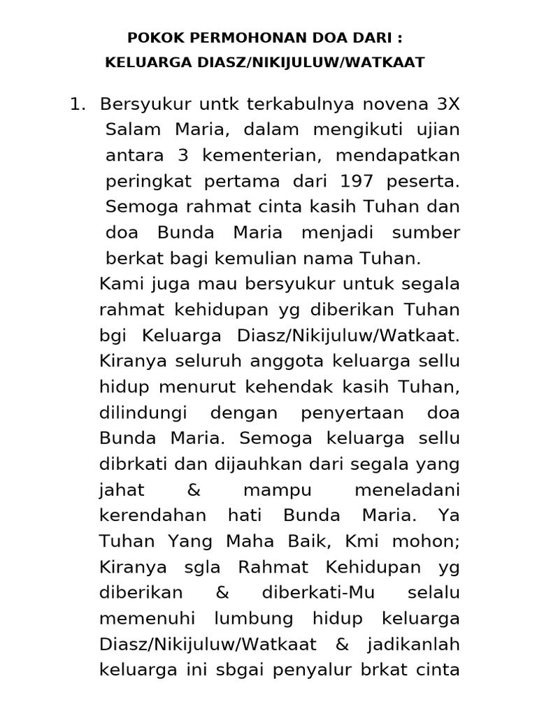 Pokok Doa Keluarga Untuk Doa Rosario | PDF