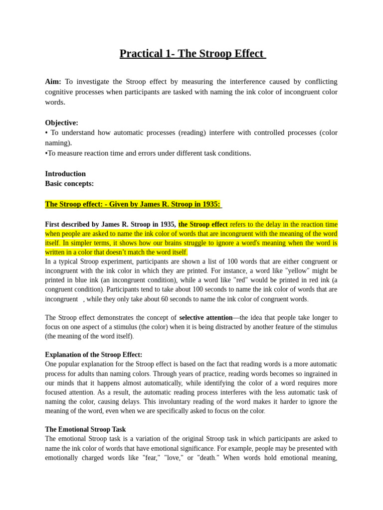 Investigating the Stroop Effect | PDF | Brain | Mental Processes