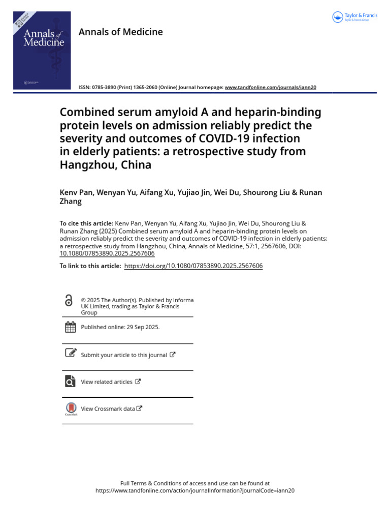 Annals of Medicine: Kenv Pan, Wenyan Yu, Aifang Xu, Yujiao Jin, Wei Du ...