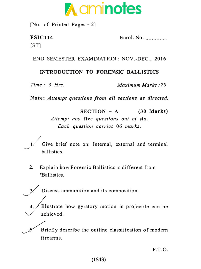 Forensic Ballistics Exam Questions Guide | PDF