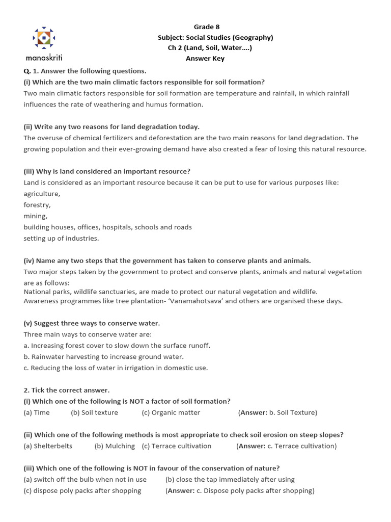 G8 Geography CH 2 Answer Key | PDF | Soil | Environmental Degradation
