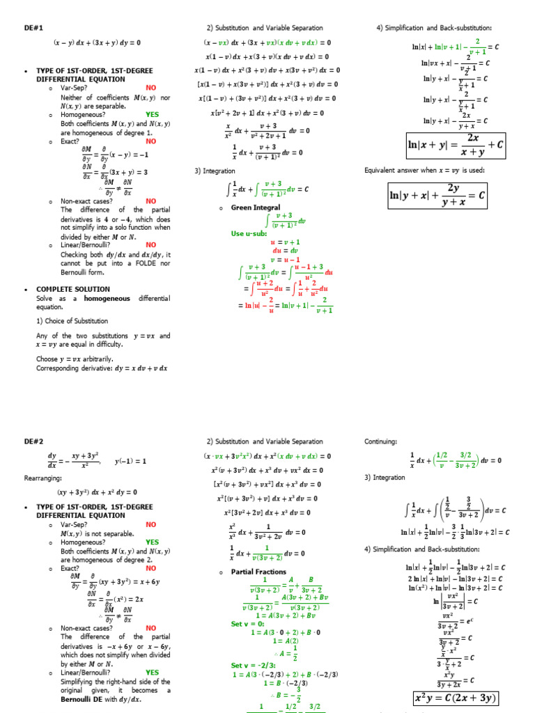 Solutions To Practice Problems On First-Order, First-Degree ODE's | PDF ...